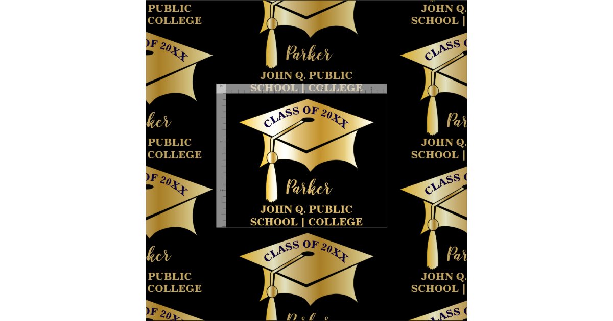 Black | Gold Graduation Cap Name Class Year School Fabric | Zazzle