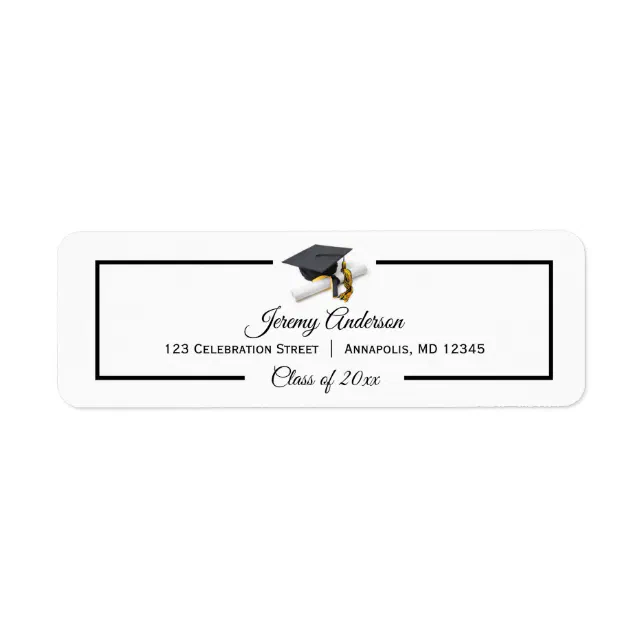 Black Gold Graduation Class Cap and Tassel Address Label | Zazzle