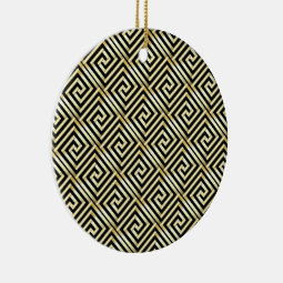 Black, gold Greek key pattern Ceramic Ornament | Zazzle