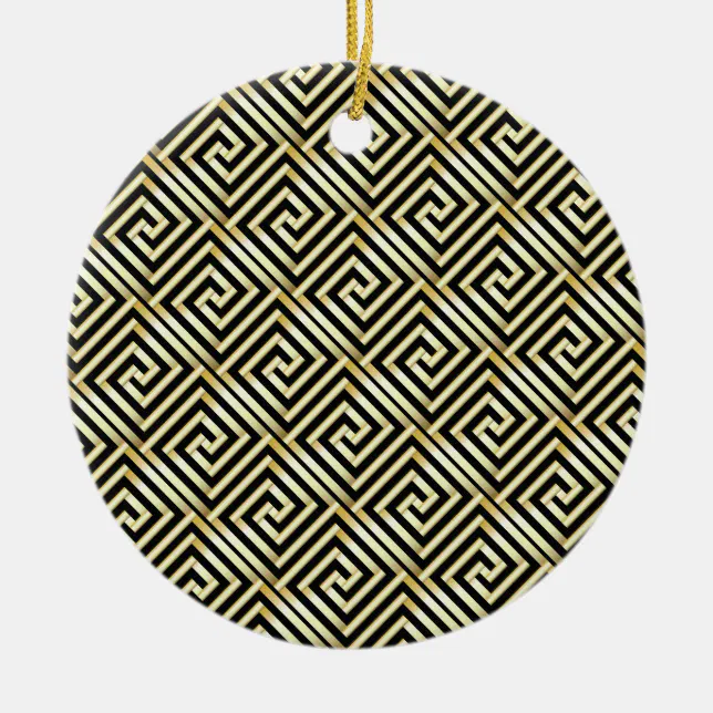 Black, gold Greek key pattern Ceramic Ornament | Zazzle