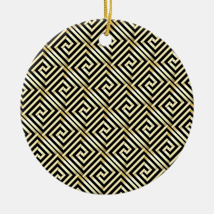 Black, gold Greek key pattern Ceramic Ornament | Zazzle
