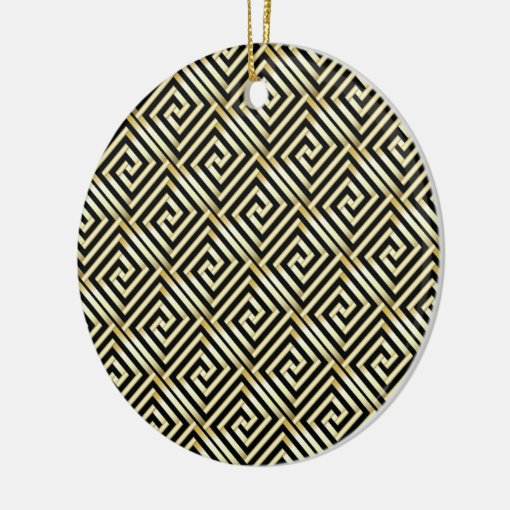Black, gold Greek key pattern Ceramic Ornament | Zazzle