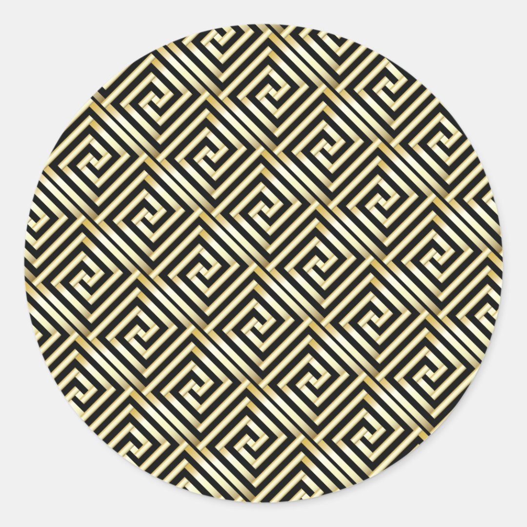 Black, gold Greek key pattern Classic Round Sticker | Zazzle