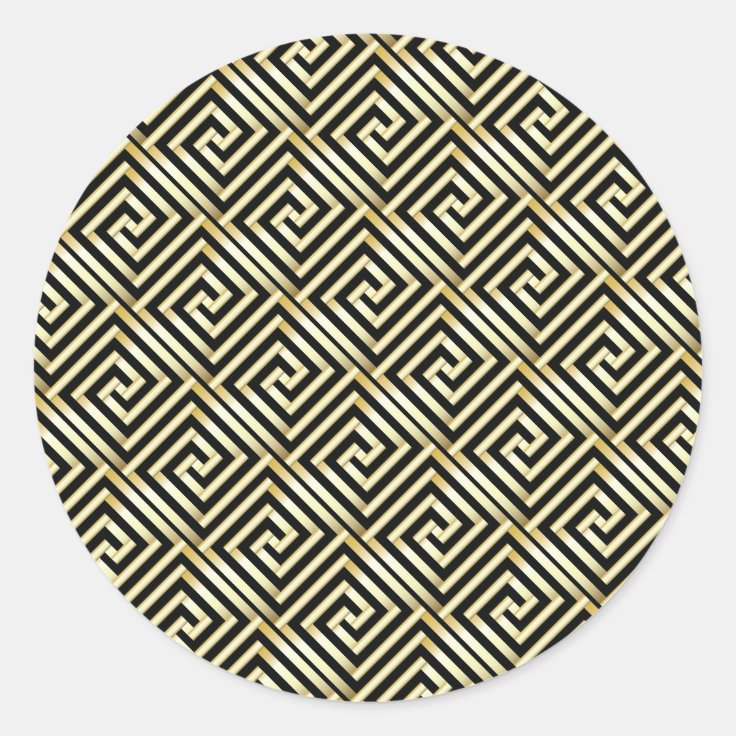 Black, gold Greek key pattern Classic Round Sticker | Zazzle