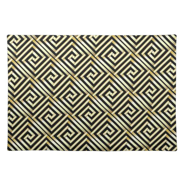 Black, gold Greek key pattern Cloth Placemat | Zazzle