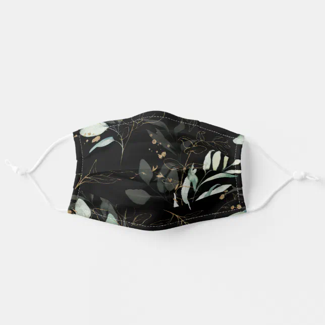 Black Gold Green Botanical Pattern Adult Cloth Face Mask | Zazzle