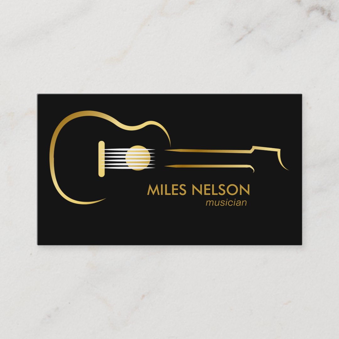 Black Gold Guitar Modern Logo Music Business Card | Zazzle