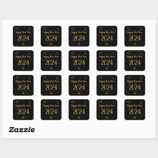 Black Gold Happy New Year 2024 Elegant Typography Square Sticker | Zazzle
