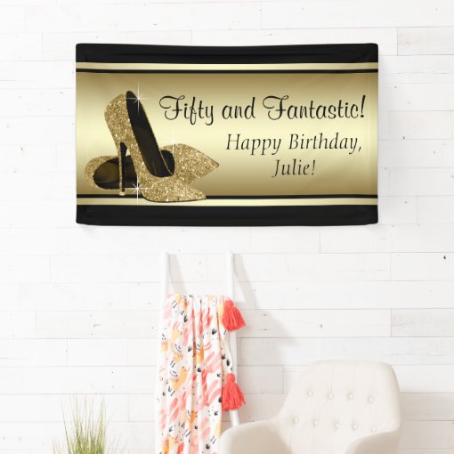 Black Gold High Heel Shoe Birthday Party Banner | Zazzle