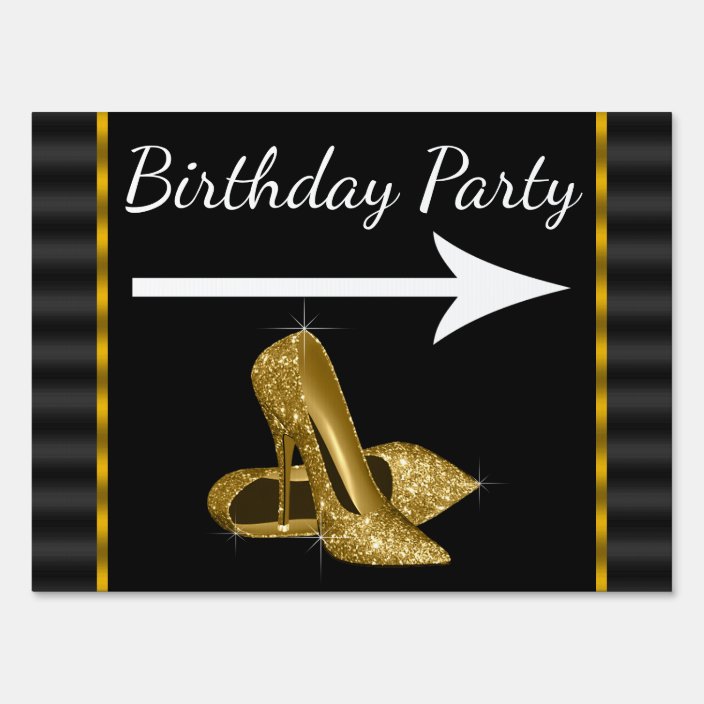 Black Gold High Heel Shoe Birthday Party Yard Sign | Zazzle.com