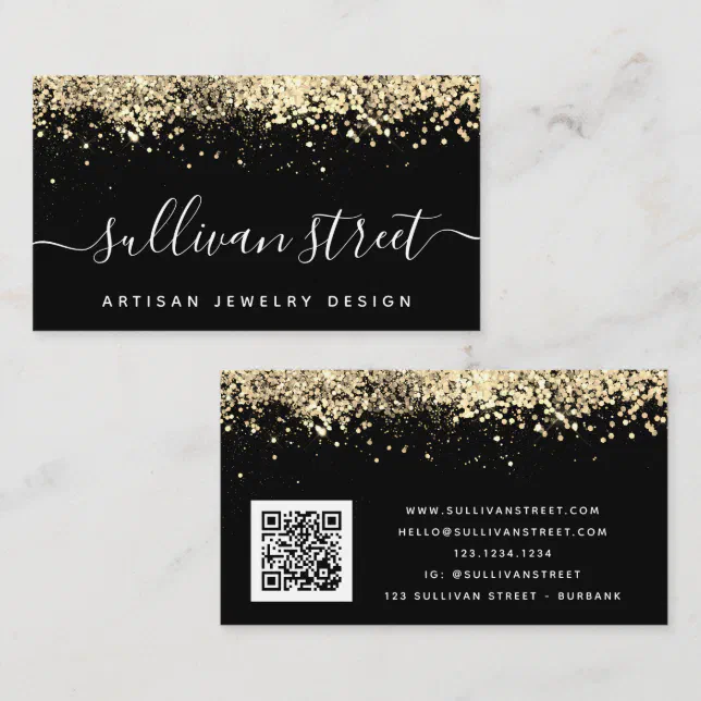 Black Gold Holographic Glitter QR Code Business Card | Zazzle