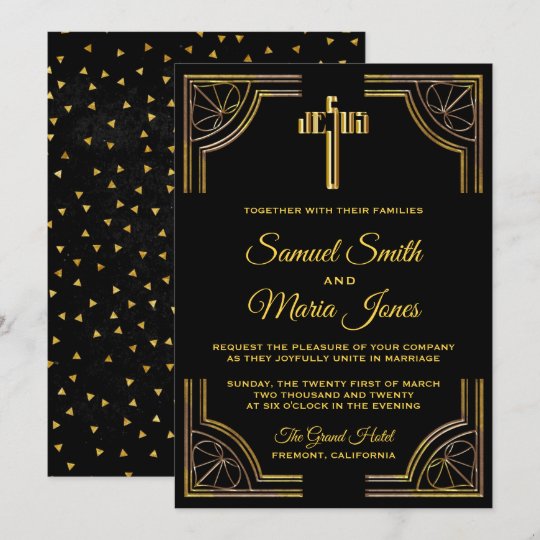 Black Gold Jesus Christ Cross Wedding Invitation | Zazzle.com