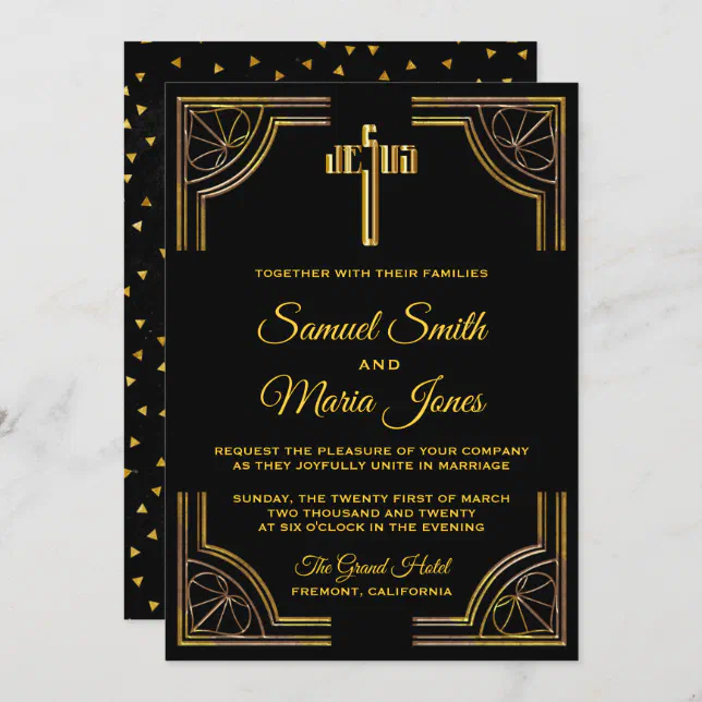 Black Gold Jesus Christ Cross Wedding Invitation | Zazzle