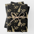 Black Gold Jeweled Champagne 50th Celebration Wrapping Paper Sheets ...