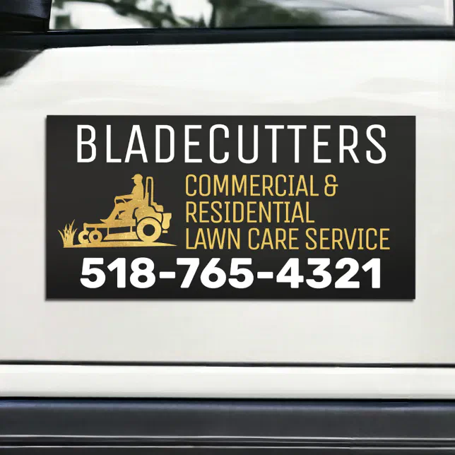 Black Gold Lawn Care Mowing Magnetic Vehicle Sign | Zazzle