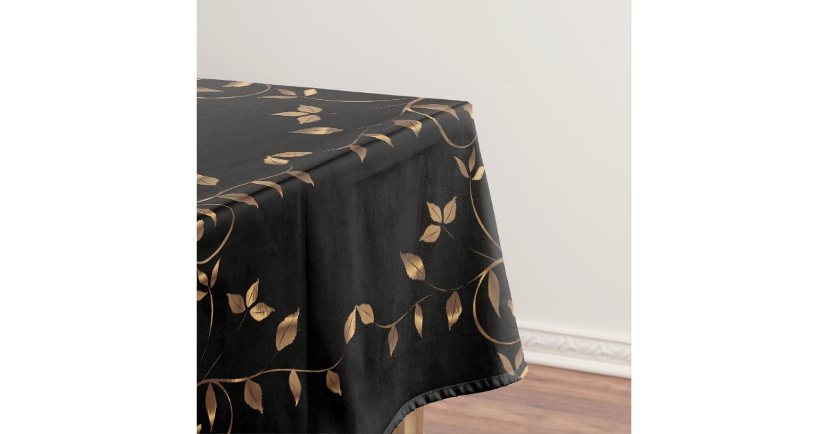 Black Gold leaf Lighthouse Route Decor Tablecloth | Zazzle