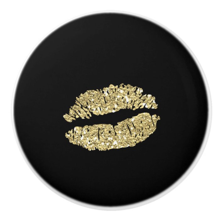 Black & Gold Lips Kiss Chic Glam Drawer Dresser Ceramic Knob | Zazzle