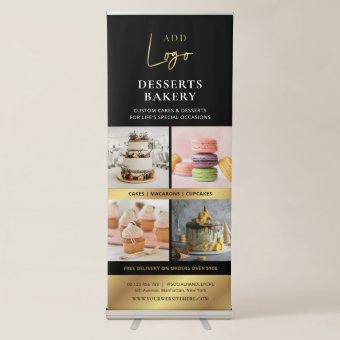 Black & Gold Logo 4 Photos Dessert Bakery Business Retractable Banner ...