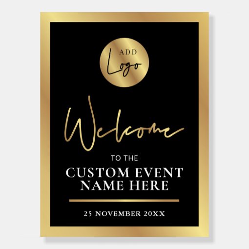 Black & Gold Logo Business Event Gala Welcome Sign | Zazzle