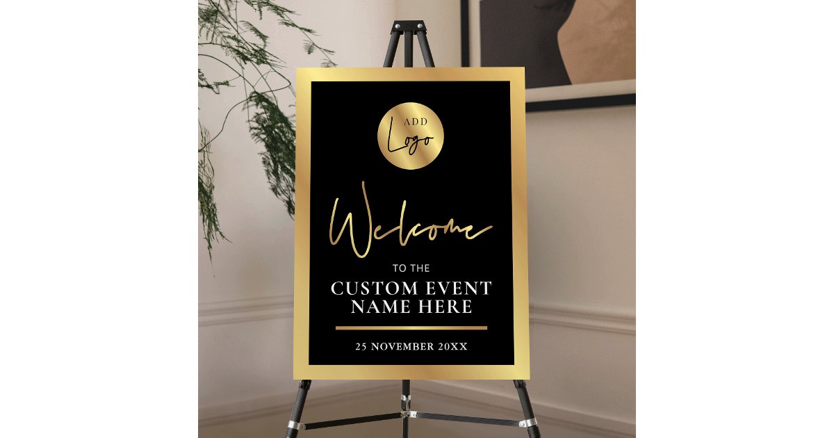 Black & Gold Logo Business Event Gala Welcome Sign | Zazzle