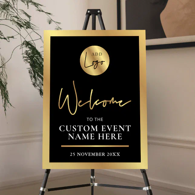 Black & Gold Logo Business Event Gala Welcome Sign | Zazzle