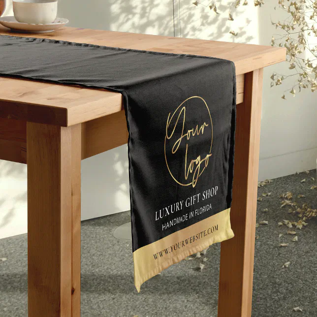 Black & Gold Logo Business Event Modern Branded Short Table Runner | Zazzle