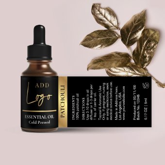 Black & Gold Logo Cosmetic Essential Oil Bottle Label | Zazzle