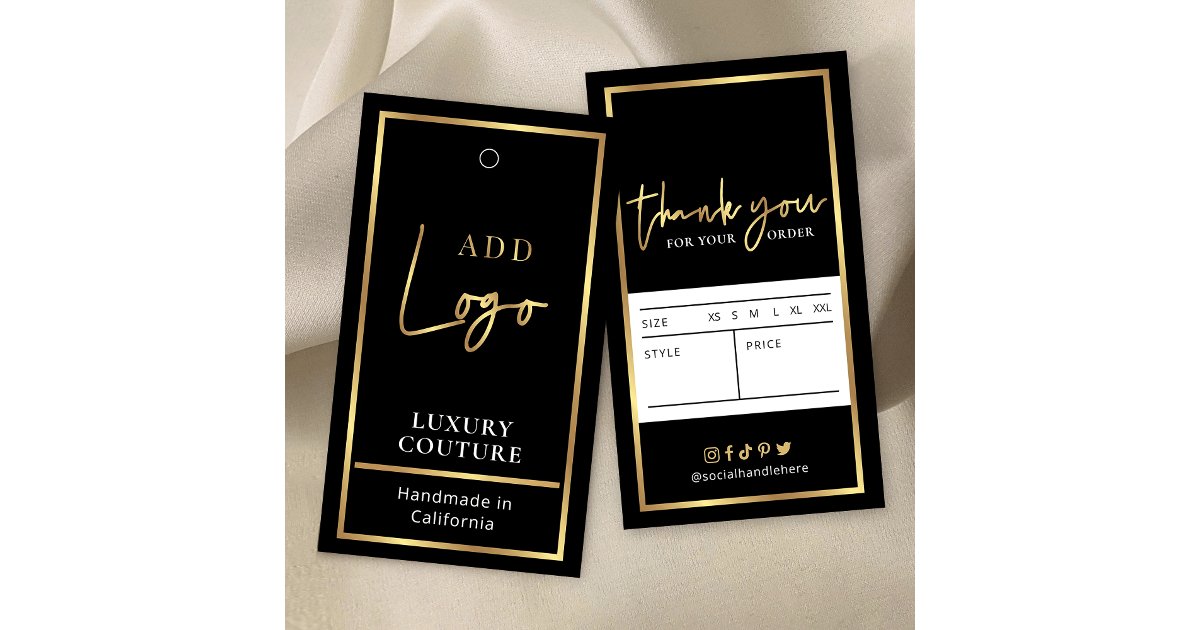 Black & Gold Logo Modern Clothing Price Label Tags | Zazzle