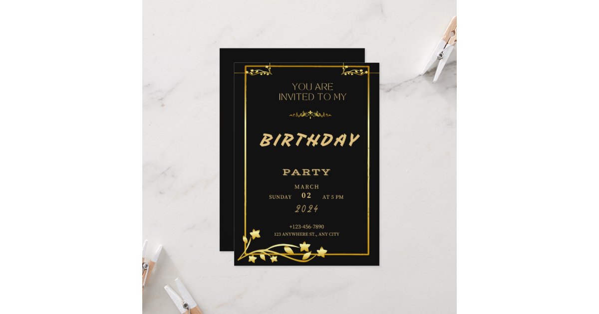 Black Gold Luxury Birthday Invitation | Zazzle
