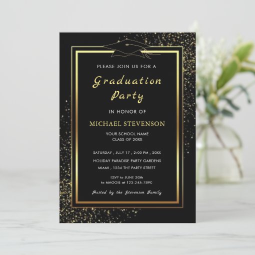 Black Gold Luxury Graduation Invitation Card | Zazzle