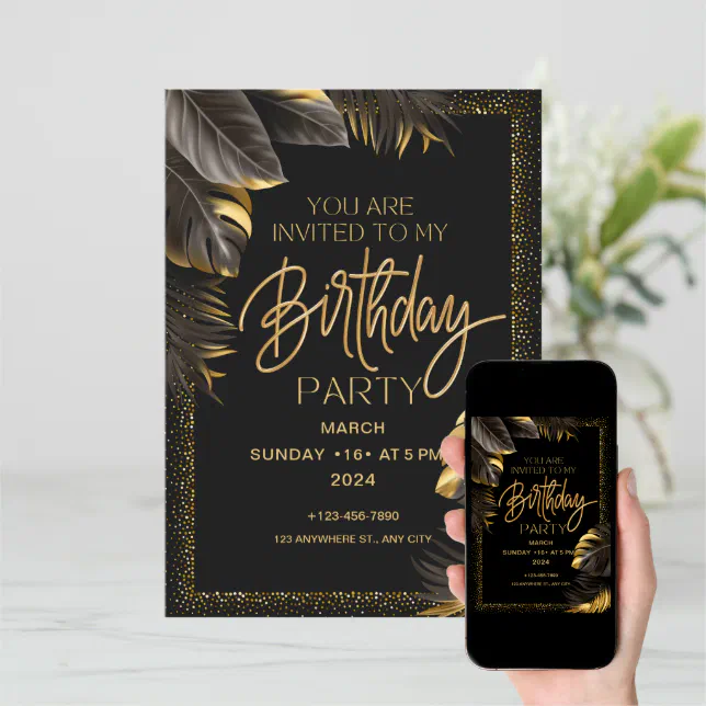 Black Gold Luxury Happy Birthday Party Invitation | Zazzle
