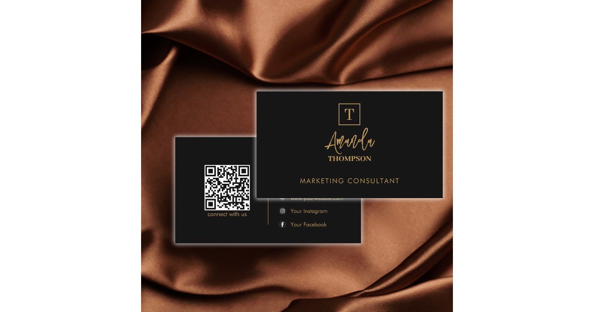 Black Gold Luxury Monogram Social Media QR Code Business Card | Zazzle
