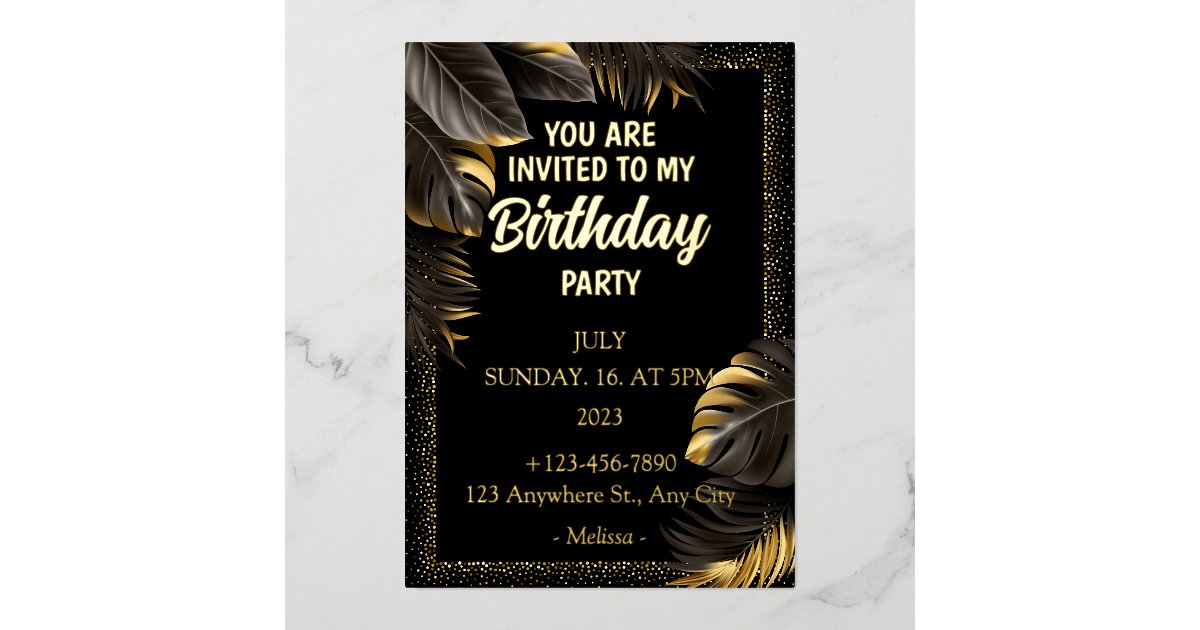 Black Gold Luxury Party Invitation Foil Invitation | Zazzle