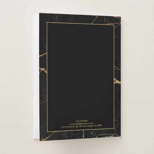 Black & Gold Marble Gold Border Pocket Folder | Zazzle