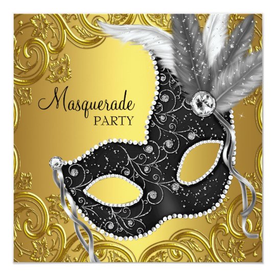 Black Gold Mask Masquerade Party Invitation | Zazzle.com