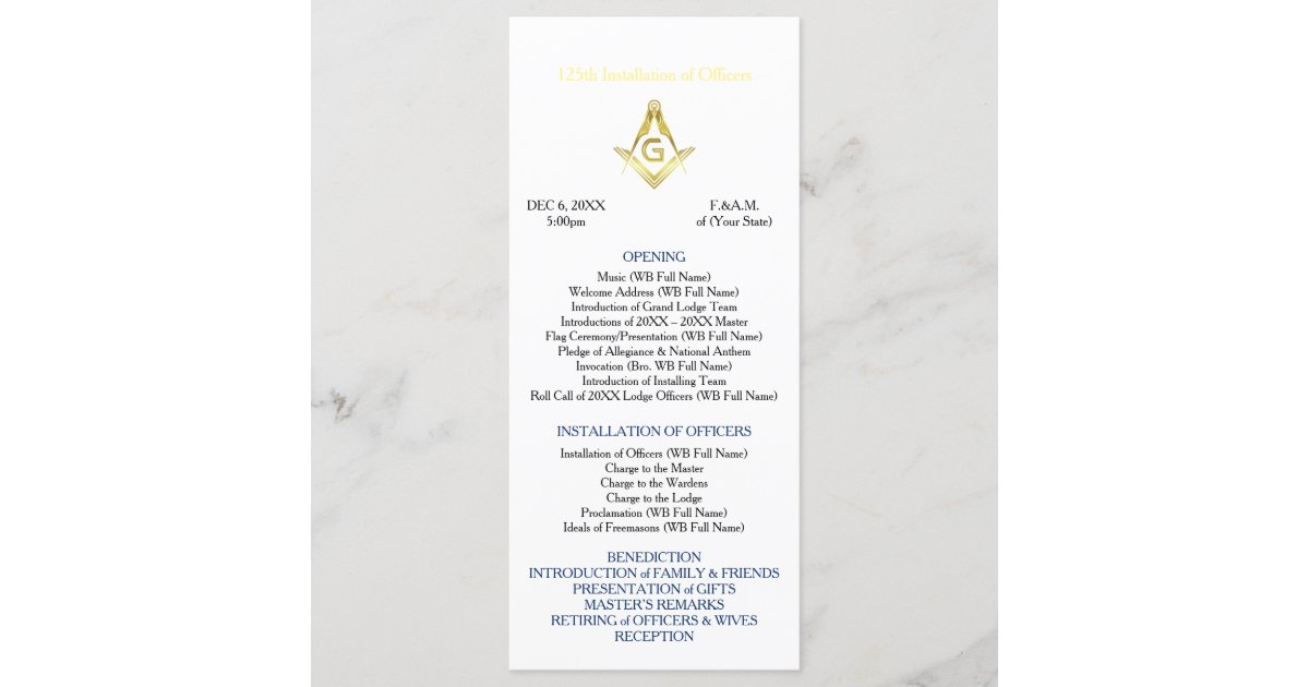 Black Gold Masonic Installation Program Template | Zazzle