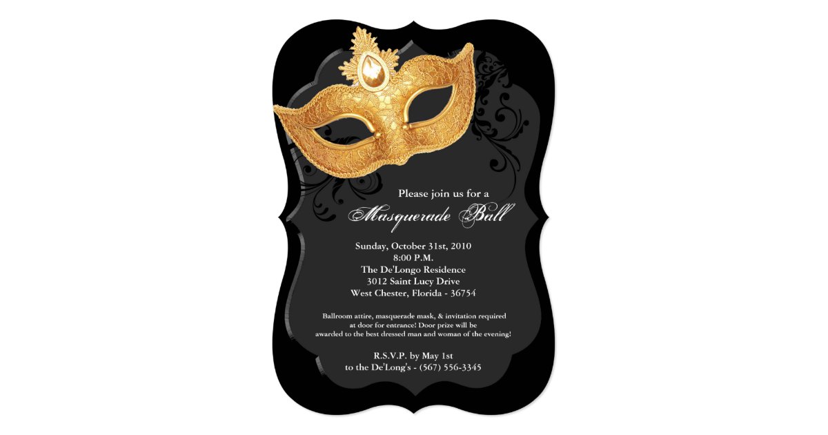 Black gold Masquerade Ball Mask Costume Halloween Invitation | Zazzle.com