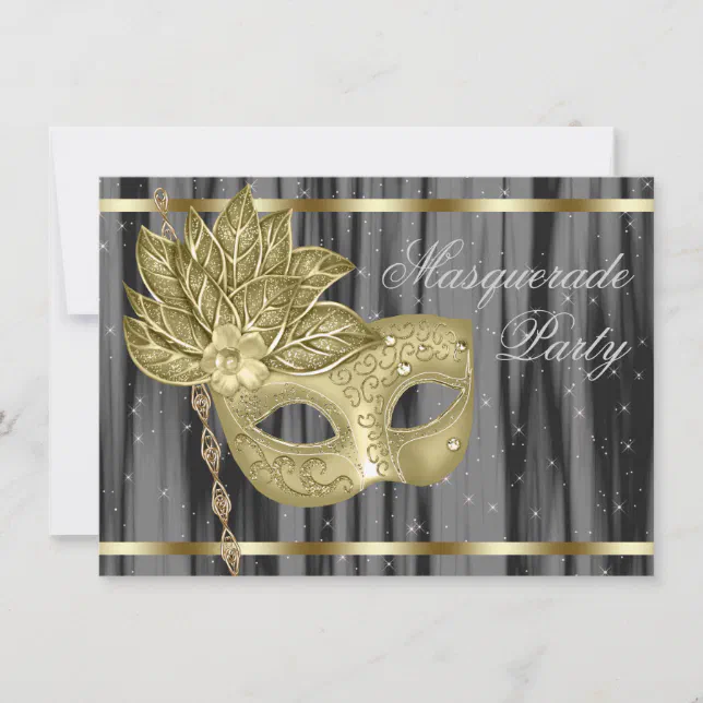 Black Gold Masquerade Party Invitation | Zazzle
