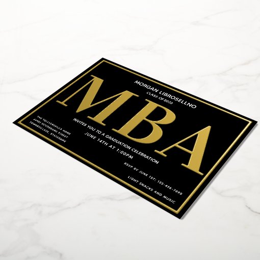 Black Gold MBA Graduation Foil Invitation | Zazzle