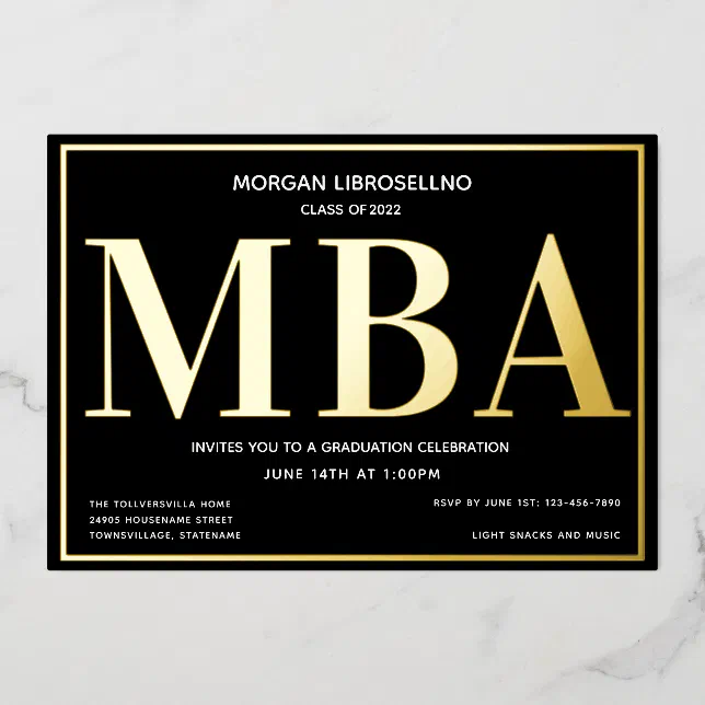 Black Gold MBA Graduation Foil Invitation | Zazzle