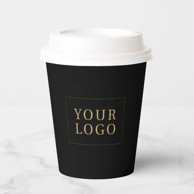 Black & Gold | Minimal Business Logo Promotional Paper Cups | Zazzle