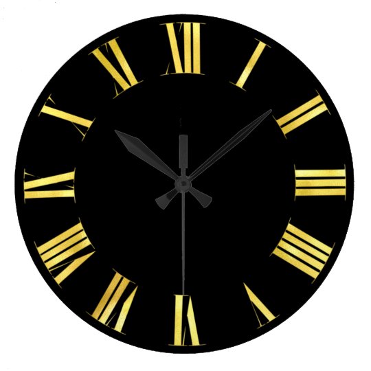 Black Gold Minimalism Roman Numbers Large Clock | Zazzle.com