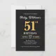 Black Gold Minimalist Modern Simple 51st Birthday Invitation | Zazzle