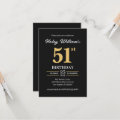 Black Gold Minimalist Modern Simple 51st Birthday Invitation | Zazzle