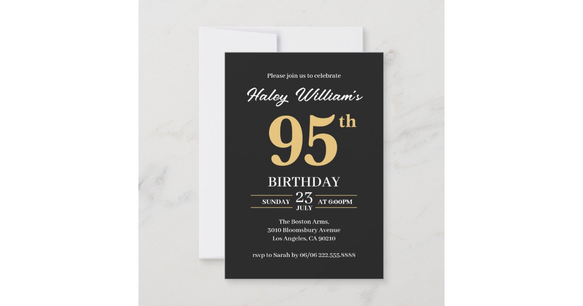 Black Gold Minimalist Modern Simple 95th Birthday Invitation | Zazzle