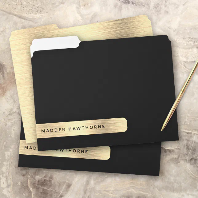 Black Gold Modern Elegant Simple Brushed Metal File Folder | Zazzle