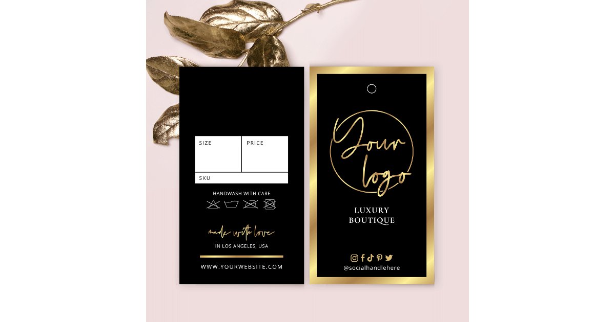 Black & Gold Modern Logo Clothing Label Price Tag | Zazzle