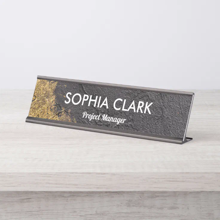 Black & Gold Modern Luxury Texture Golden Custom Desk Name Plate | Zazzle