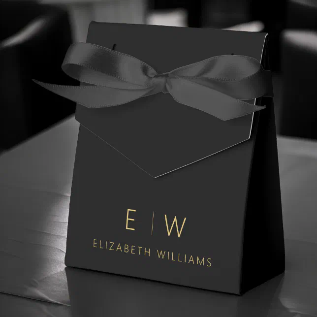 Black Gold Modern Minimalist Monogram Name Favor Boxes | Zazzle