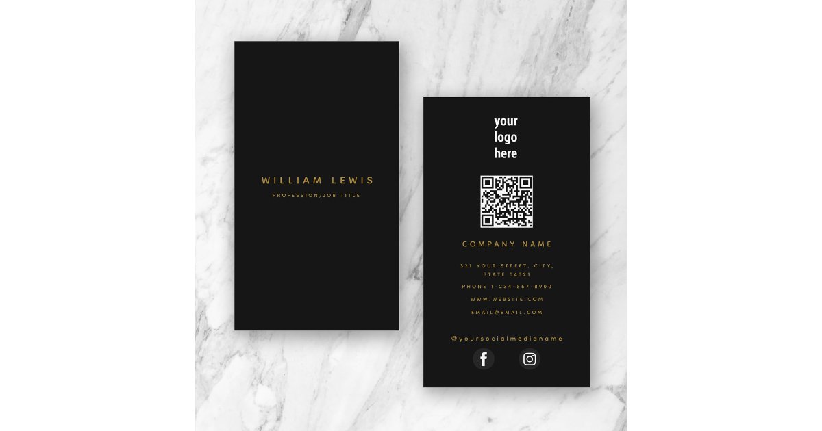 Black Gold Modern Minimalist QR Code Social Media Business Card | Zazzle